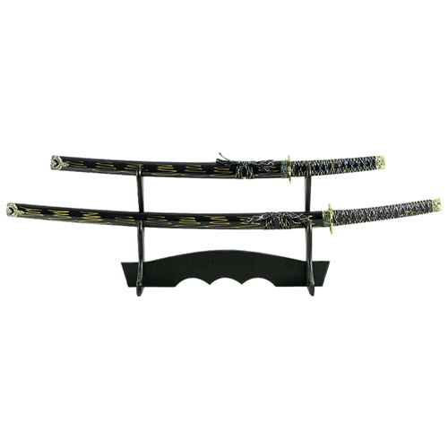 Набор самурайских мечей, 2 шт. на подставке D-50016-KA-WA Ножны синие с желтым