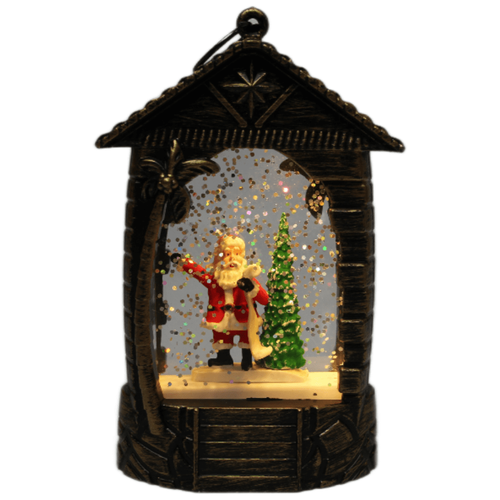 "Новогодний" фонарь DS-089- "Дед Мороз у ёлки читает письмо", подсветка, LED, 3*G13 (в комплекте), 13*8*4 см