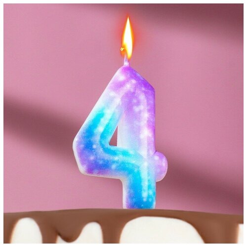 Свеча в торт на шпажке "Галактика", цифра 4, 5,5 см