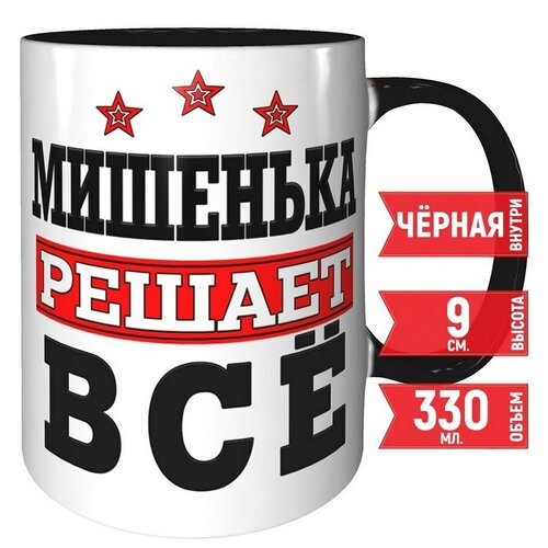 Кружка Мишенька решает всё - чёрного цвета внутри.