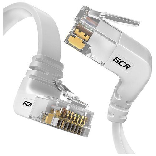 GCR Патч-корд PROF плоский 5.0m, UTP медь кат.6, белый, верхний/нижний угол, ethernet high speed 10 Гбит/с, RJ45, T568B