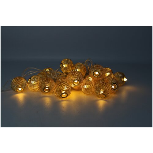 Новогодняя гирлянда светодиодная линейная, 40 LED, с "золотыми" сетчатыми шариками, тёплая белая, 1 режим, с возможностью наращивания, 4 метра