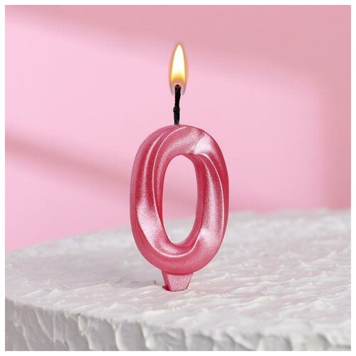 Свеча в торт "Грань", цифра "0", розовый металлик, 7.8 см