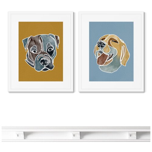Набор из 2-х репродукций картин в раме Happy dogs, No3, 2020г. Размер картины: 42х52см
