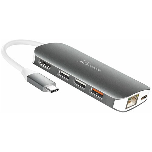 Мульти-переходник j5create USB-C с HDMI / Ethernet / USB Type-A 3.1 /PD 3.0 / Картридером.