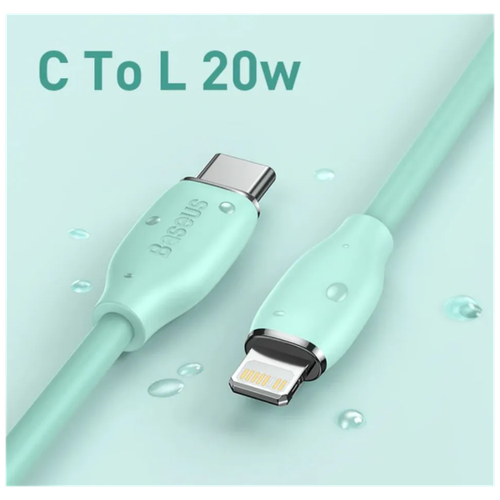 Кабель передачи данных / быстрой зарядки / Baseus с жидким силикагелем для iPhone /Data Cable Data Type-C to iP 20W 1.2m Green CAGD020006