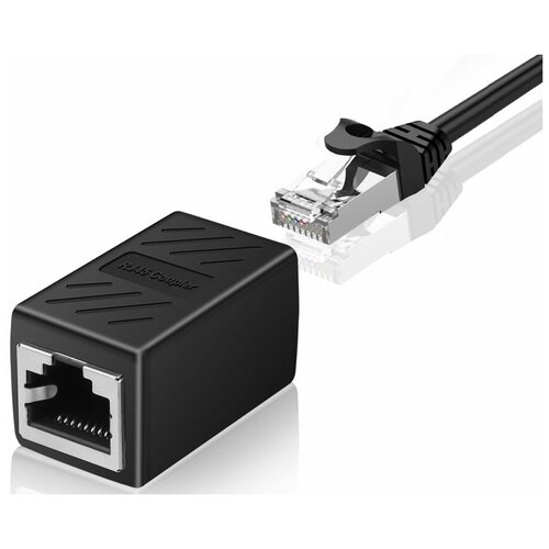 Соединитель для интернет кабеля RJ45 GSMIN CB-105 адаптер переходник витой пары (Черный)