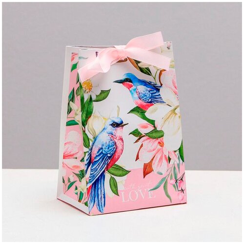 Пакет подарочный Дарите счастье With love, 13 x 19 x 9 см, розовый