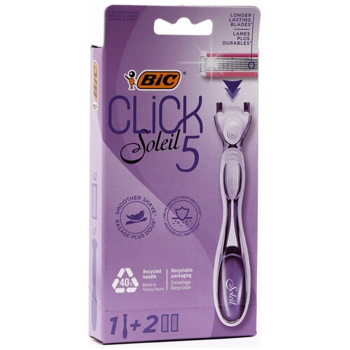 BIC Click 5 Soleil, 1 шт., с 2 сменными лезвиями в комплекте