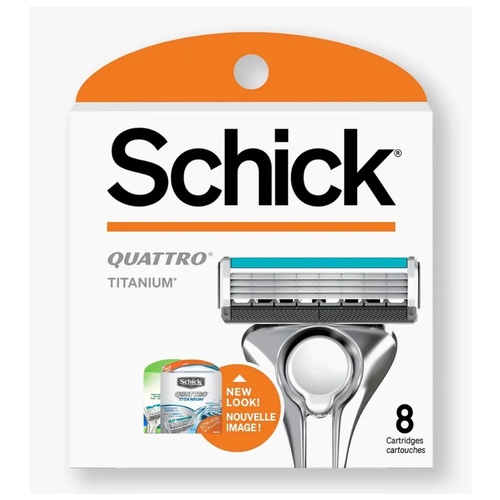 SCHICK / Wilkinson sword QUATTRO Titanium & Diamond, Сменные кассеты 8 шт (Новый дизайн)