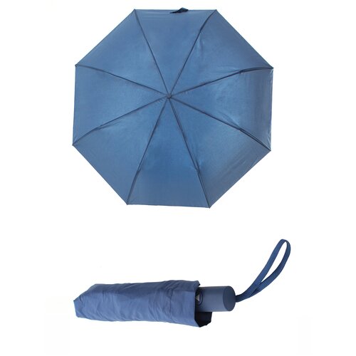 Зонт полуавтомат, 3 сложения, купол 100 см, 8 спиц, чехол в комплекте, синий, голубой