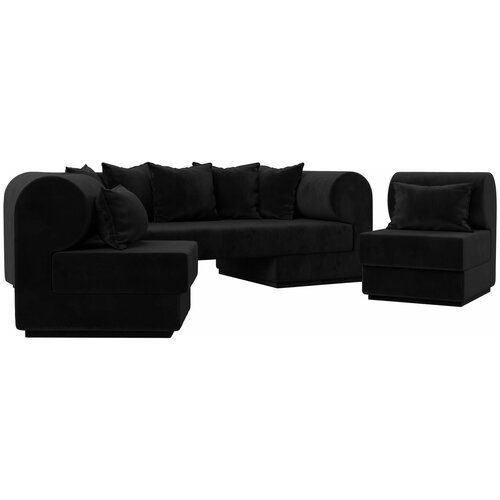 Набор Лига Диванов Кипр-3 (диван, 2 кресла) Велюр Черный