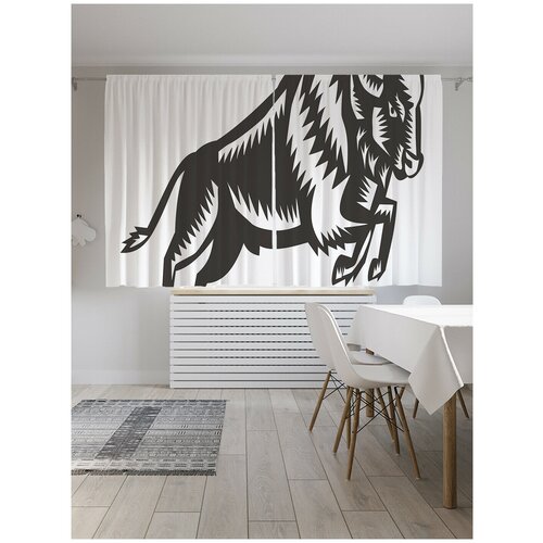 Фотошторы для кухни и спальни JoyArty "Графический бизон", 2 полотна со шторной лентой шириной по 145 см, высота 180 см