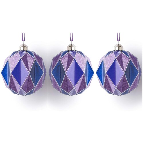 12935 Набор елочных шариков Многогранный фиолетово-синий шар 10 см 3 шт Кarlsbach