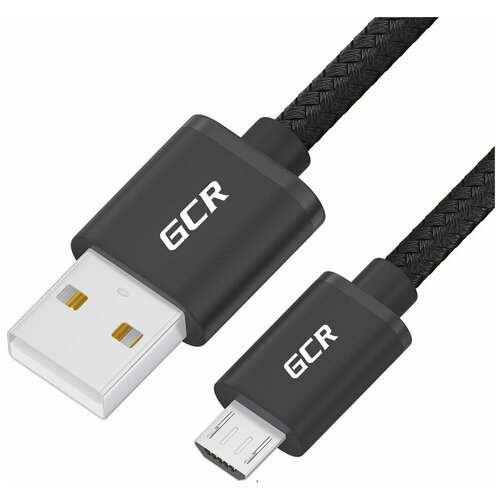 GCR Кабель 0.5m MicroUSB, быстрая зарядка, черный нейлон