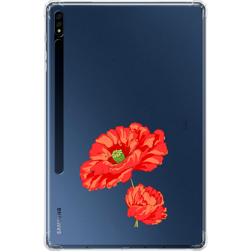 Противоударный силиконовый чехол для планшета Samsung Galaxy Tab S7 Plus/S8 Plus 12.4 Красные маки