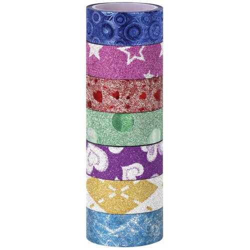 Клейкие ленты полимерные для декора с блестками "узоры", 15 мм х 3 м, 7 цветов, остров сокровищ, 661718