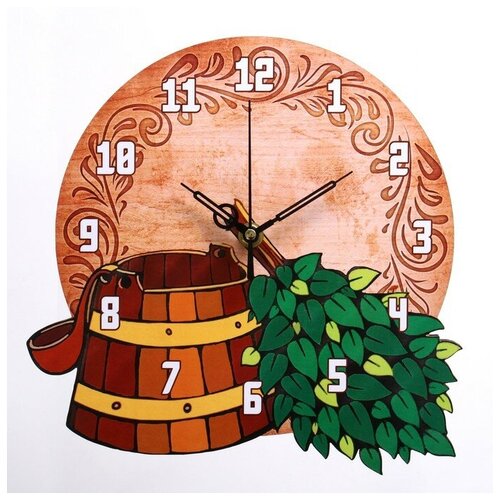 Часы настенные, серия Баня, "Ведро и веник", дискретный ход, 24 х 24,5 см