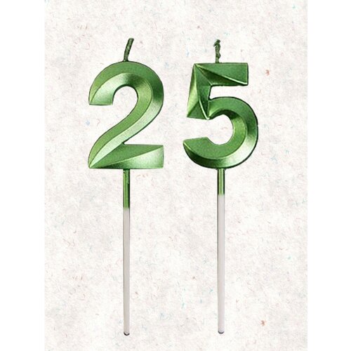 Свеча для торта цифра "25" 5 см зеленая / грань