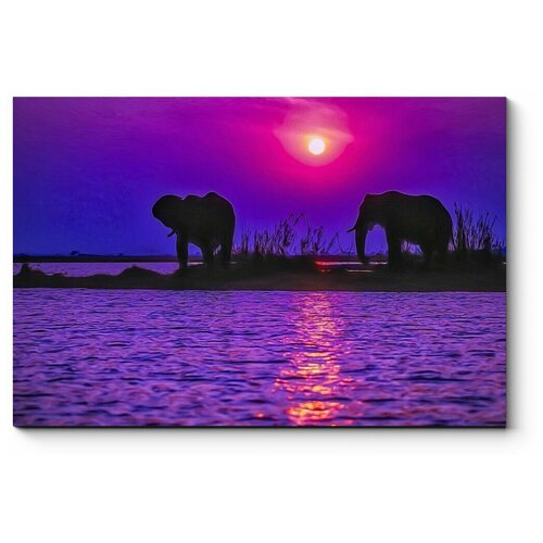 Модульная картина Слоны на водопое 90x60