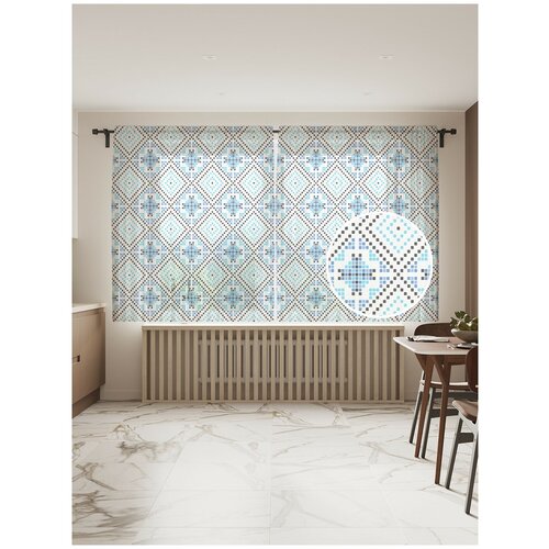 Тюль для кухни и спальни JoyArty "Мозаичные ромбы", 2 полотна со шторной лентой, 145x180 см.