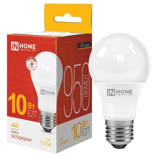 Лампа светодиодная IN HOME LED-A60-VC 10Вт 230В Е27 3000К 10 шт.