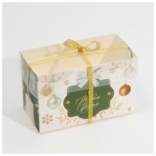 Коробка для капкейка «Бело-золотой», 16 × 8 × 10 см