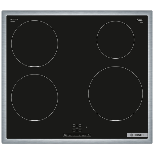 Индукционная варочная панель BOSCH PIE645BB5E, цвет панели черный, цвет рамки серебристый