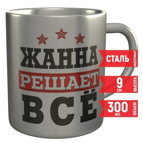 Кружка Жанна решает всё - из стали, 9 см, 300 мл.