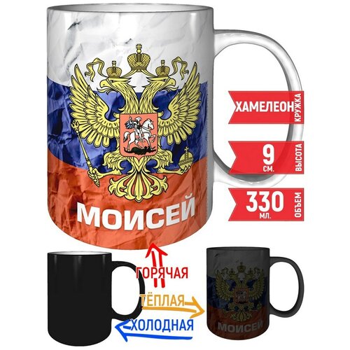 Кружка Моисей - Герб и Флаг России - проявляющаяся при нагреве, хамелеон.