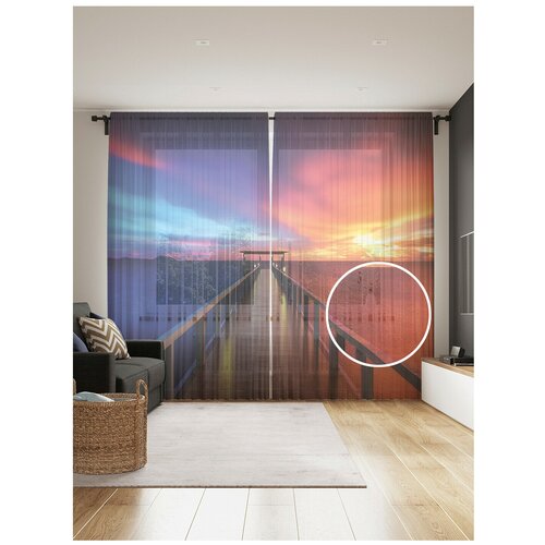 Тюль для кухни и спальни JoyArty "Мост времени", 2 полотна со шторной лентой шириной по 145 см, высота 265 см.