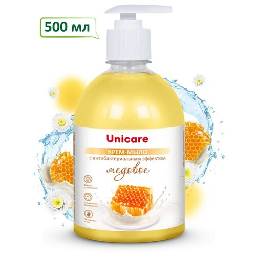 Мыло-крем жидкое с антибактериальным эффектом 500 мл UNICARE "Медовое", с дозатором, UC501062