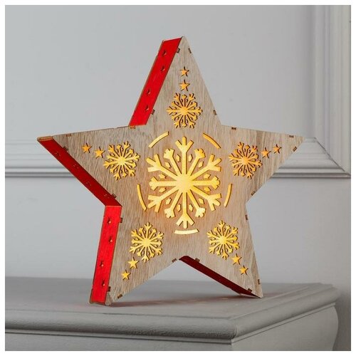 Светодиодная фигура «Звезда со снежинками» 30 × 30 × 5 см, дерево, батарейки АААх2 (не в комплекте), свечение тёплое белое
