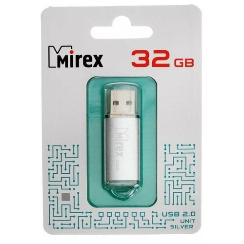Mirex Флешка Mirex UNIT SILVER, 32 Гб, USB2.0, чт до 25 Мб/с, зап до 15 Мб/с, серебристая