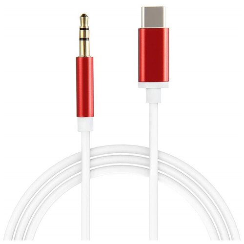Кабель 1.0m аудио TypeC - AUX jack 3,5mm, ультрагибкий, белый, красный