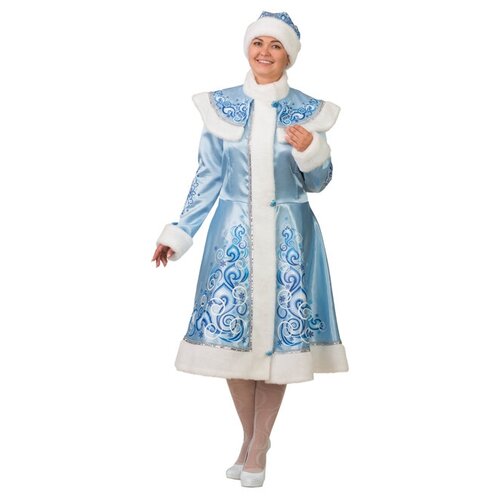 Батик Карнавальный костюм для взрослых Снегурочка, сатиновый с аппликациями, голубой, 54-56 размер 197-54-56