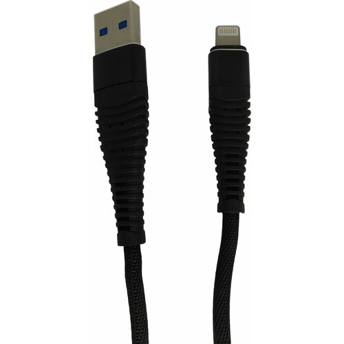 USB Кабель для Apple/iPhone "Oino" M38, с защитой от перегиба, в нейлоновой оплетке, 2A, Черный, 1 м.