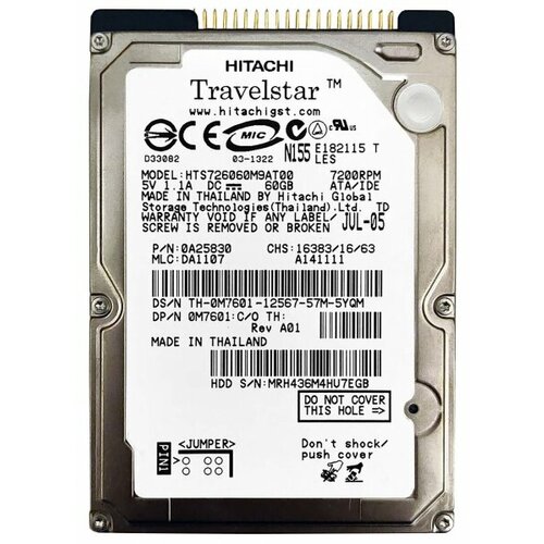 Жесткий диск Hitachi 92P6531 60Gb 7200 IDE 2,5" HDD