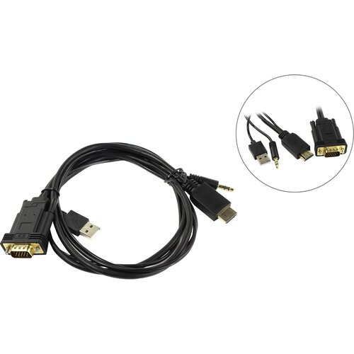 Видеоадаптер-кабель 1.0 м HDMI M -> VGA 15M + аудио, питание USB | ORIENT C700