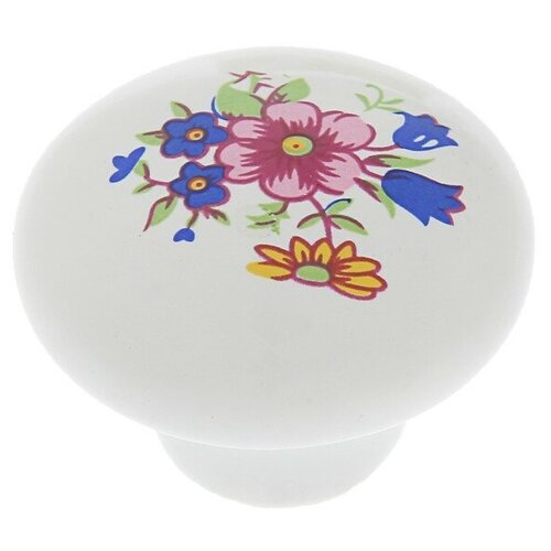 Ручка кнопка FLOWER Ceramics 017, d=32, керамическая, белая
