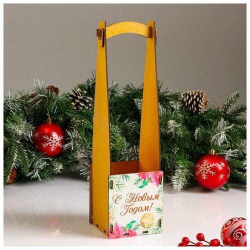 Кашпо деревянное, 10.5×10.5×38 см "Новогоднее. Высокое", подарочная упаковка под бутылку