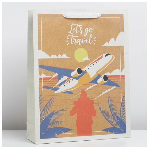 Пакет крафтовый горизонтальный «Let's go travel», L 31 × 40 × 11,5 см