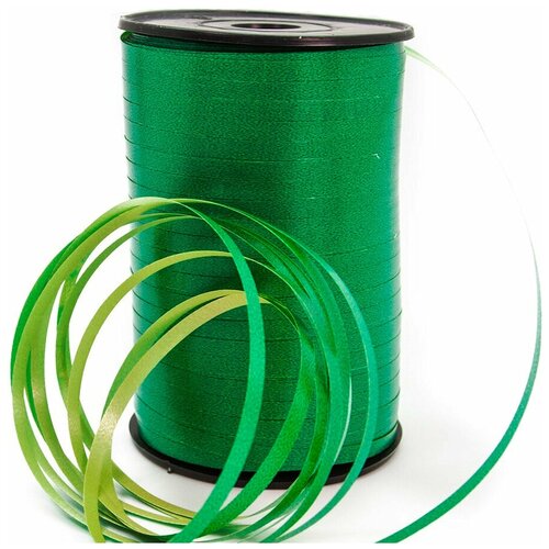 Лента упаковочная декоративная для подарков, воздушных шаров и букетов 0,5 см х 500 м, зеленый/желтый