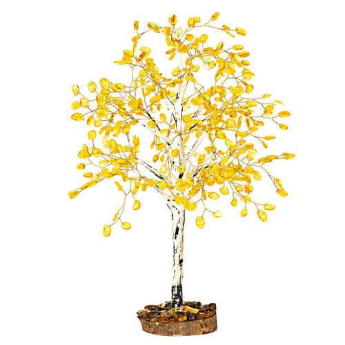 Крупное денежное дерево с натуральным прозрачным лимонным янтарем "Береза"