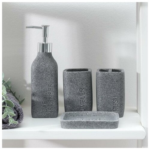 Набор аксессуаров для ванной комнаты КНР "Гранит", дозатор, мыльница, 2 стакана, серый (3630178)