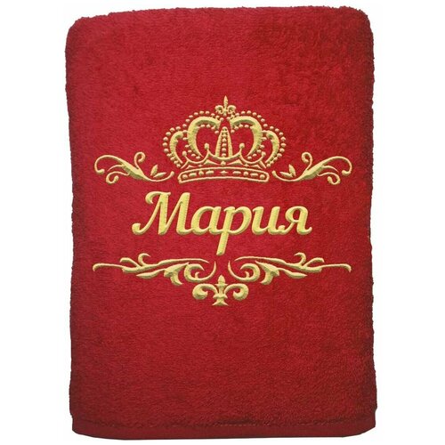 Полотенце именное с вышивкой корона "Мария", красное