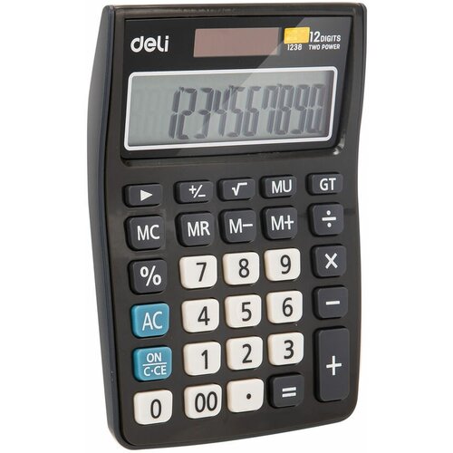 Калькулятор настольный компактный Deli 12раз, дв. питание, сер E1238BLACK