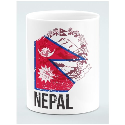 Кружка керамическая стандарт с принтом флаг Непала. Оригинальная чашка для парня, девушке, подруге, мужу, жене на праздник.