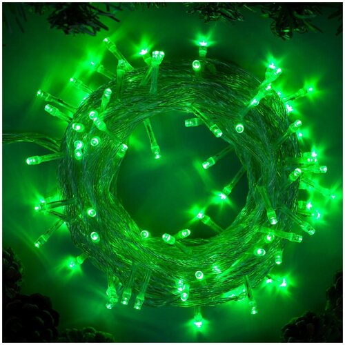 Гирлянда Luazon Lighting Нить, 10 м, LED-100-220V, 8 режимов, нить прозрачная, свечение зеленое (3556785)