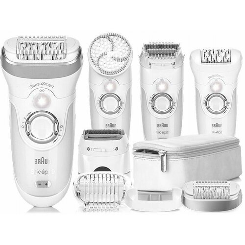 Эпилятор Braun Silk-epil 9 MBSES9 Bonus Edition 100th Years Limited (Wet&Dry) SensoSmart + бонус насадки и сумочка, белый